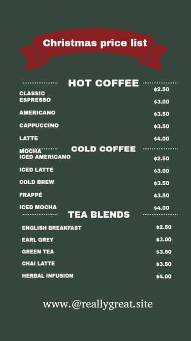 Green Maximalist Christmas Price List Instagram Story Template ...