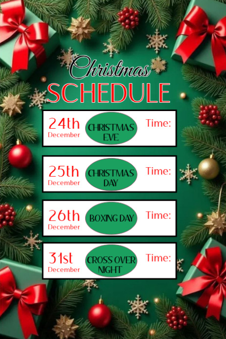 Green Maximalist Christmas Schedule Card Design Template Poster ...