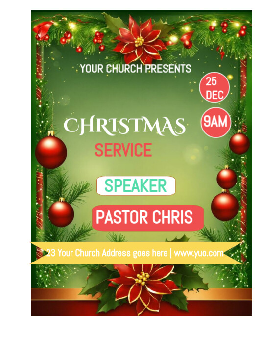 Green Maximalist Christmas Service Flyer (us Letter) Template | PosterMyWall