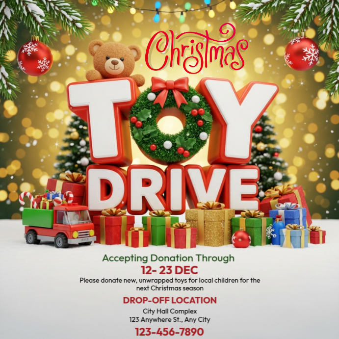 Green Maximalist Christmas Toy Drive Instagram Post Template | PosterMyWall