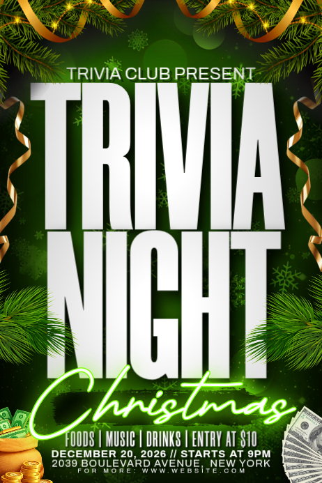 Green Maximalist Christmas Trivia Night Poster Template | PosterMyWall