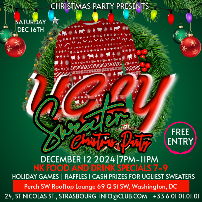 Green Maximalist Christmas Ugly Sweater Party Instagram Post Template | PosterMyWall