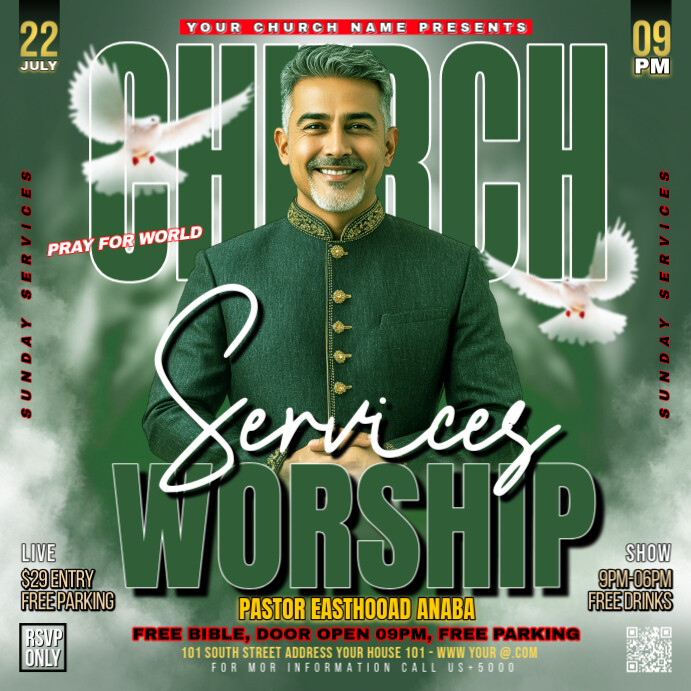 Copy of Green Maximalist Church Worship Services Flyer Instagram Post ...
