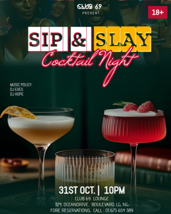 Green Maximalist Cocktail Night Instagram Portrait Template | PosterMyWall