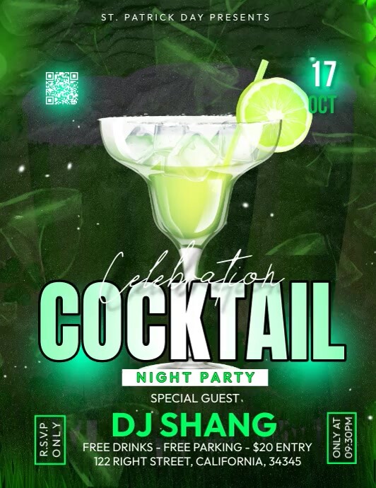 Plantilla de Green Maximalist Cocktail Party Flyer (us Le | PosterMyWall
