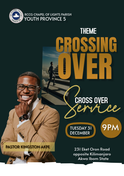 Green Maximalist Crossing Over Service Flyer Template A4 | PosterMyWall