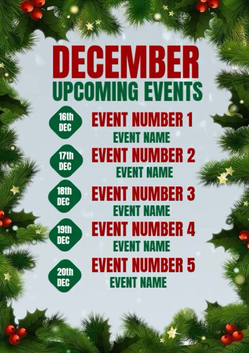 Green Maximalist December Upcoming Events A4 Template | PosterMyWall