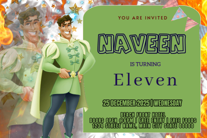 Green Maximalist Disney Prince Birthday Poster Template | PosterMyWall