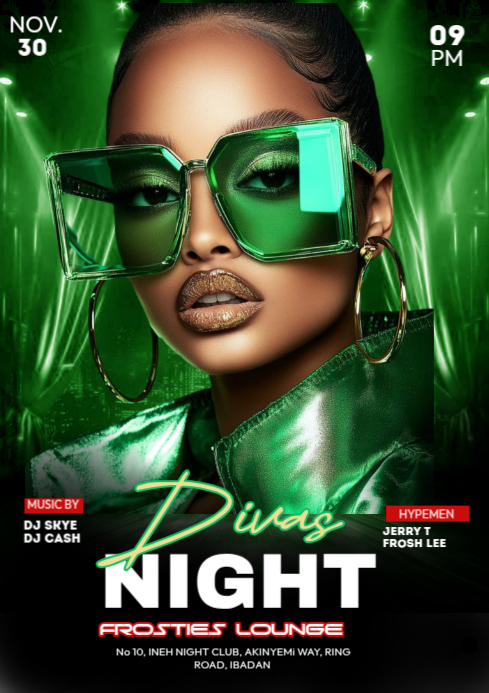 Plantilla de Green Maximalist Divas Night Party Flyer A3 | PosterMyWall