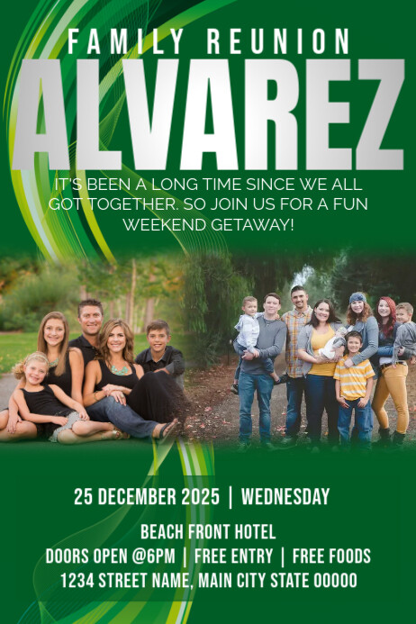 Green Maximalist Family Reunion Poster Template | PosterMyWall