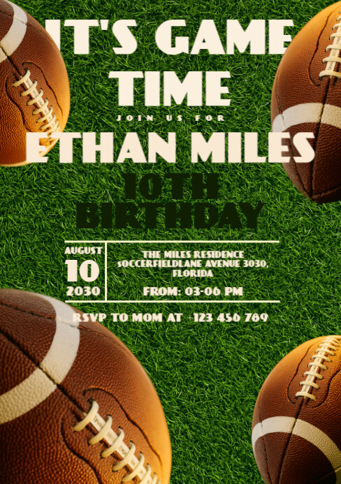 Copy of Football Field Birthday Party Invitation – Sports Themed Kids ...