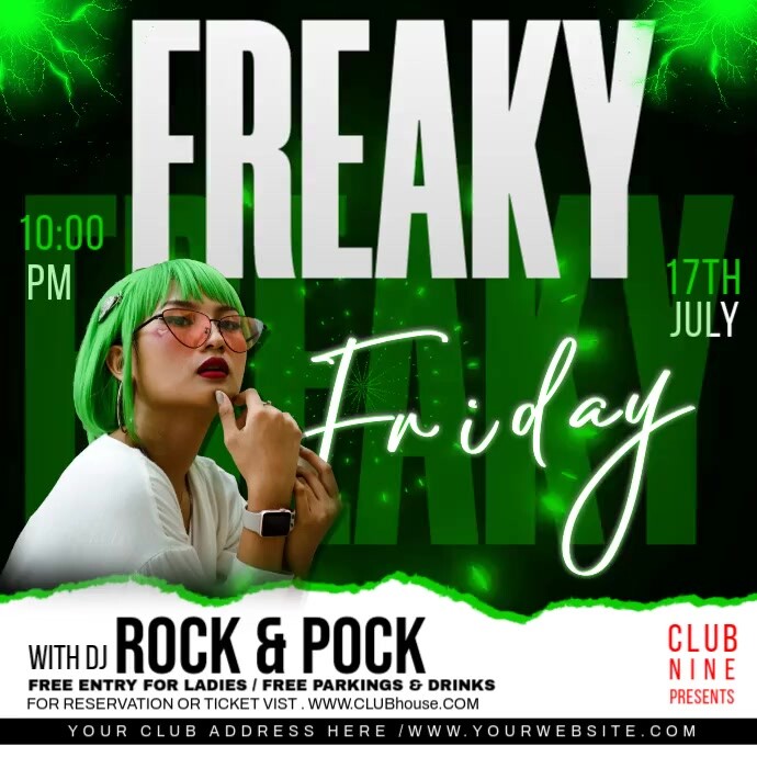 Green Maximalist Freaky Friday Night Instagram Post Template | PosterMyWall