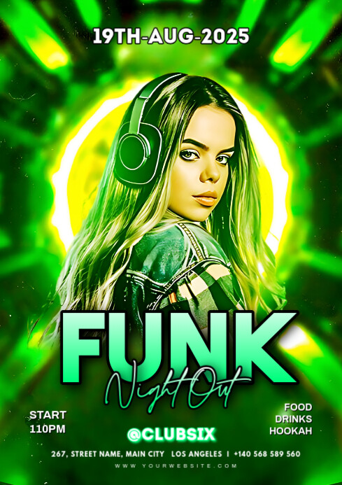 Green Maximalist Funk Night Out Party A4 Template | PosterMyWall