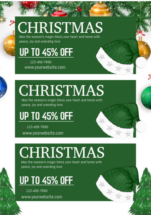 Green Maximalist Green And White Christmas Coupon Discount A4 Template | PosterMyWall