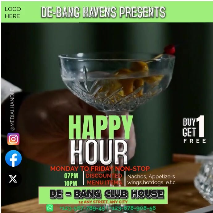 Plantilla de Green Maximalist Happy Hour Instagram Post | PosterMyWall