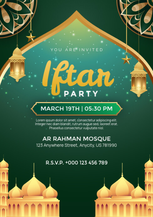 Copy of Green Maximalist Iftar Party Event Invitation Template A4 ...