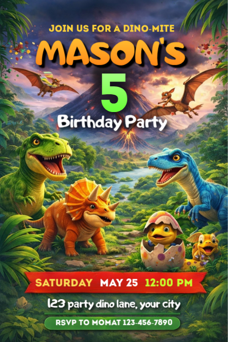 Dinosaur Birthday Party Posters Template | PosterMyWall