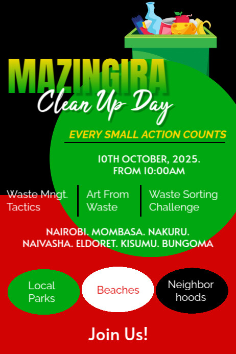 Green Maximalist Mazingira Clean Up Day Poster Template | PosterMyWall