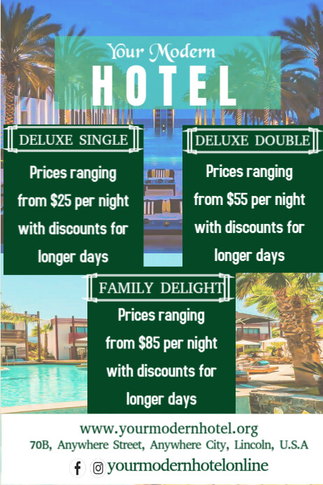 Copia de Green Maximalist Modern Hotel Price List Template | Resort ...