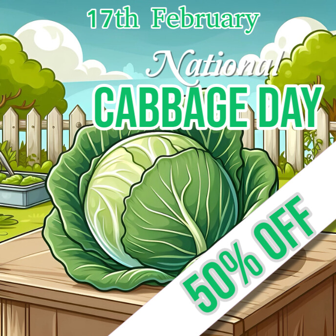 Green Maximalist National Cabbage Day Album Cover Template | PosterMyWall