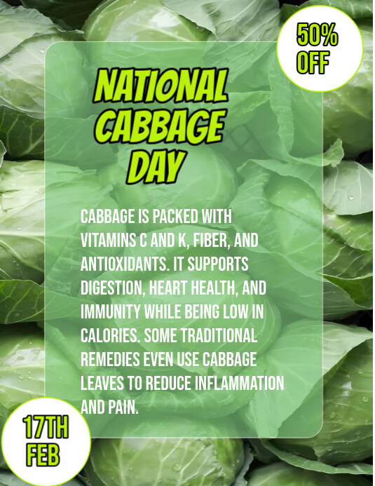 Plantilla de Green Maximalist National Cabbage Day Flyer (us Letter ...