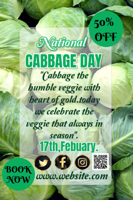 Green Maximalist National Cabbage Day Poster Template | PosterMyWall
