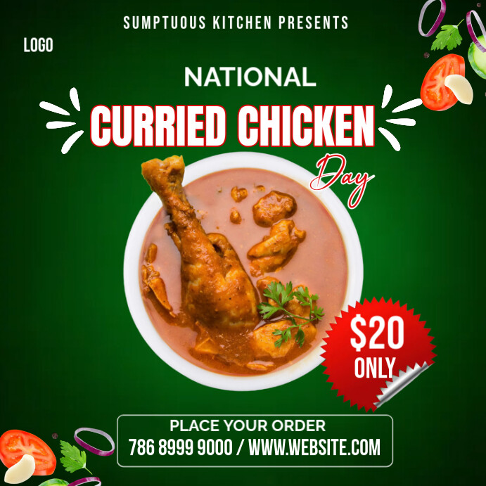 Green Maximalist National Curried Chicken Day Instagram Post Template ...