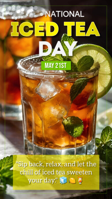 Green Maximalist National Iced Tea Day Instagram Story Template ...