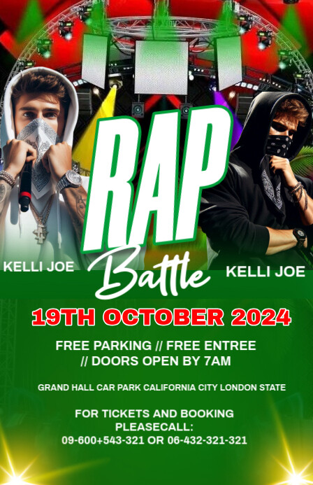 Copy of Green Maximalist Rap Battle Invitation Template Design Tabloid ...
