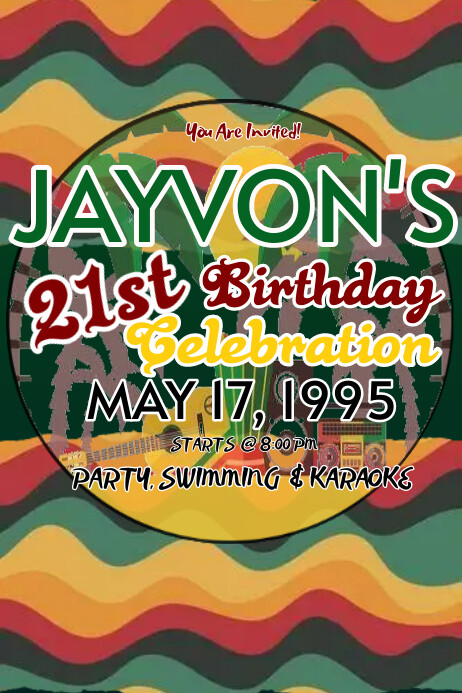 Plantilla de Green Maximalist Reggae Birthday Poster | PosterMyWall