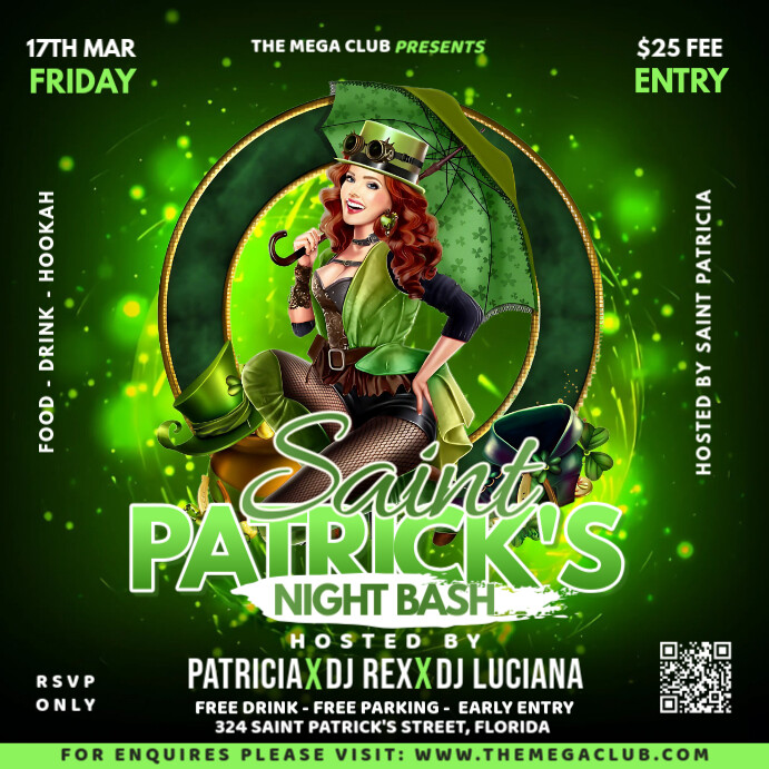 Green Maximalist Saint Patrick's Night Bash Instagram Post Template | PosterMyWall