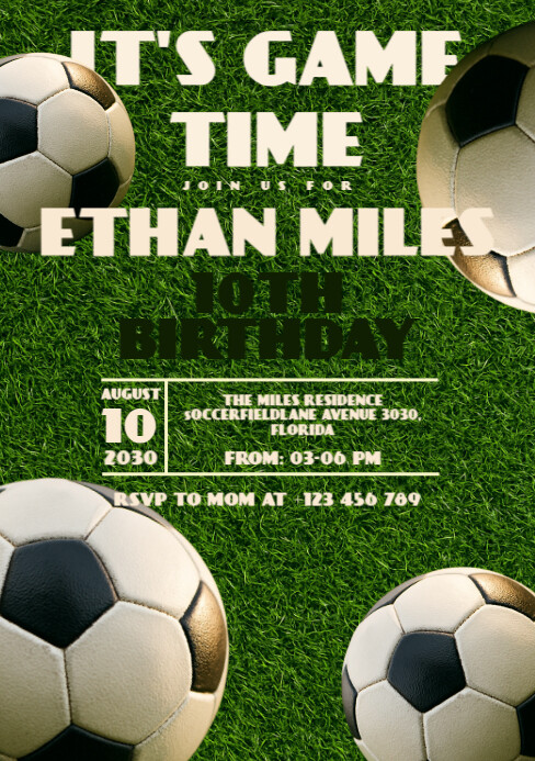 Green Maximalist Soccer Ball Field Party Invitation For Birthday A5 ...
