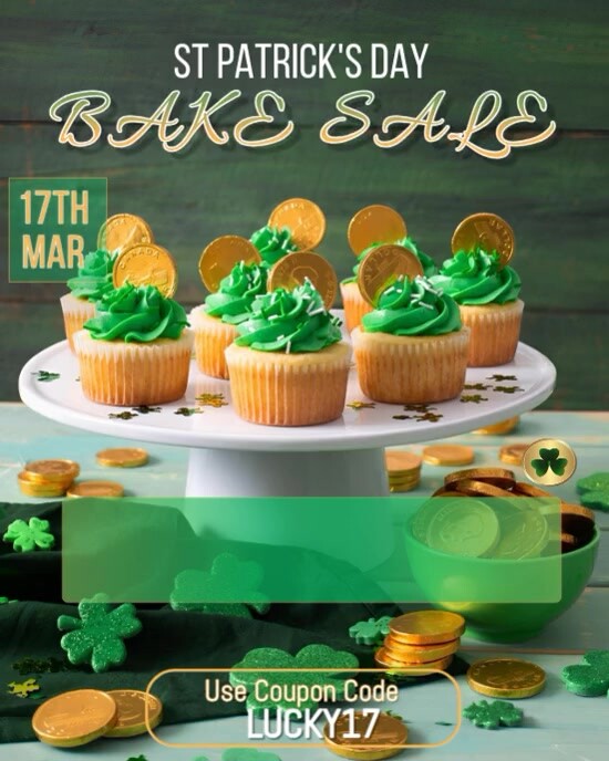 Green Maximalist St Patrick's Day Bake Sale Instagram Portrait Template ...