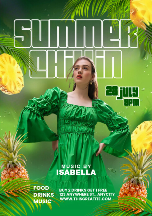 Green Maximalist Summer Chillin Party A4 Template | PosterMyWall