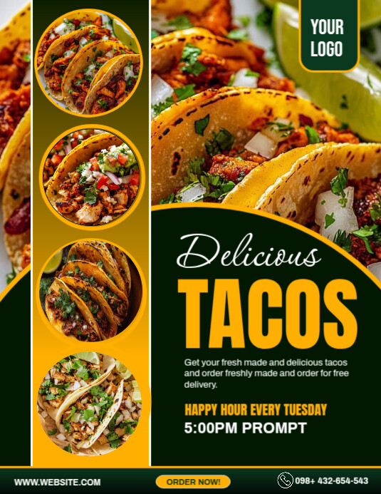 Green Maximalist Tacos Promotion Template Design Flyer (us Letter ...