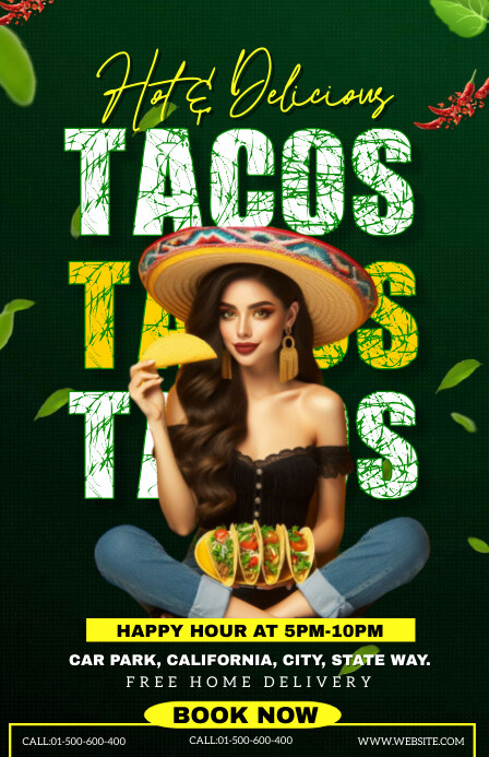 Green Maximalist Tacos Sales Restaurant Promo Template | PosterMyWall