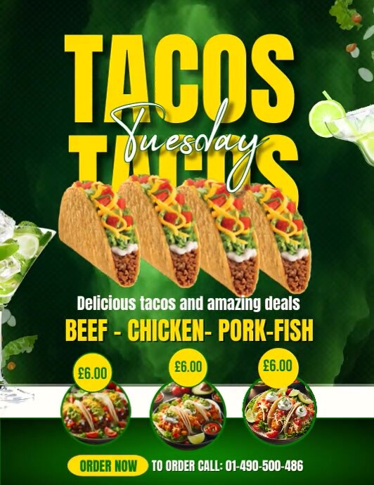 Green Maximalist Tacos Tuesday Video Flyer (u Templat | PosterMyWall