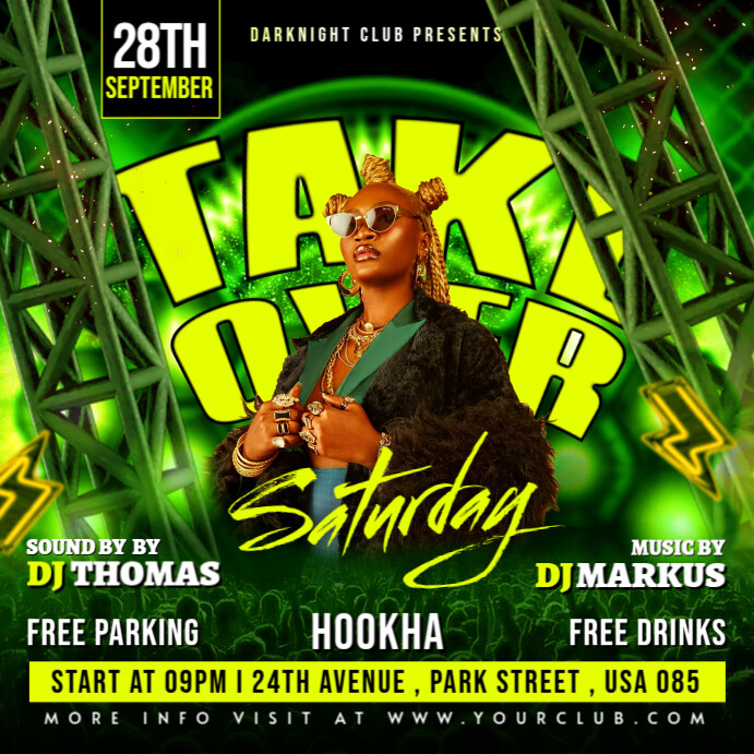 Green Maximalist Takeover Saturday Party Flyer Instagram Post Template ...