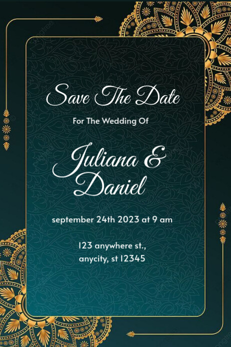 Plantilla de Green Maximalist Wedding Invitation Card Flyer Template (1 ...