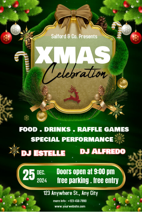 Green Maximalist Xmas Celebration Poster Template Poster | PosterMyWall