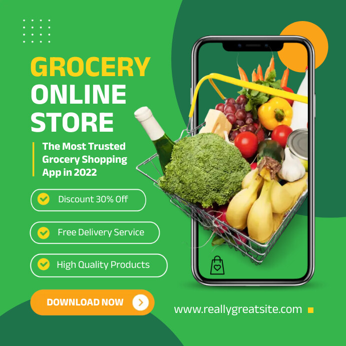 Green Minimalist Grocery Online Store Template | PosterMyWall