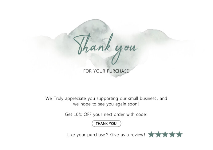 Green Minimalist Thank You For Purchase Card Template | PosterMyWall