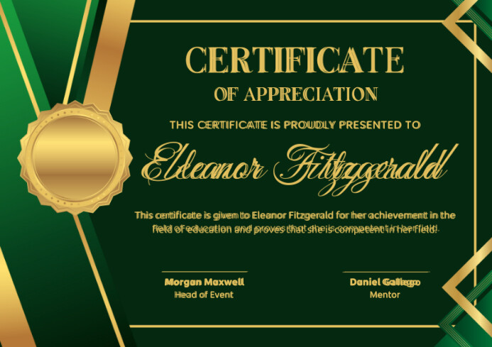 Green Modern & Minimal Appreciation Certificate A4 Template | PosterMyWall