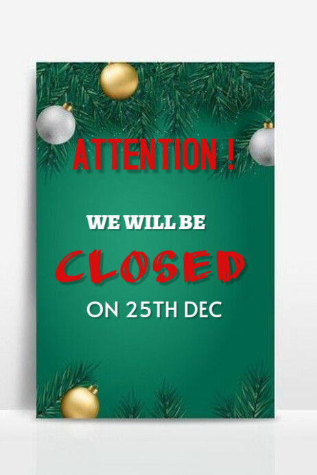 Green Modern & Minimal Christmas Closure Notice Template Poster | PosterMyWall