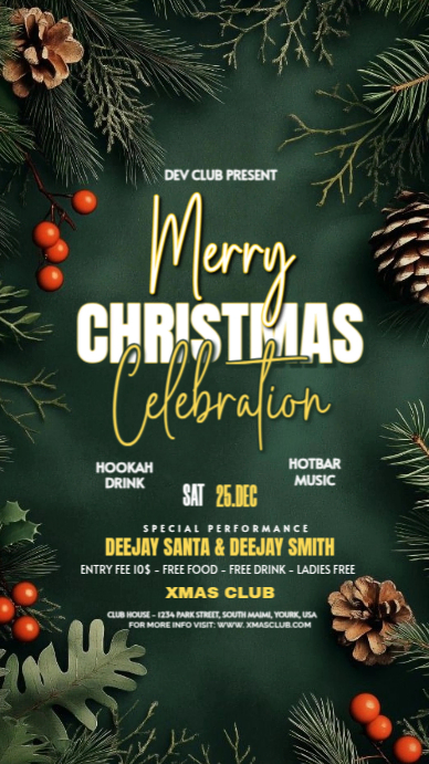 Green Modern & Minimal Christmas Party Flyer Digital Display (9:16 ...