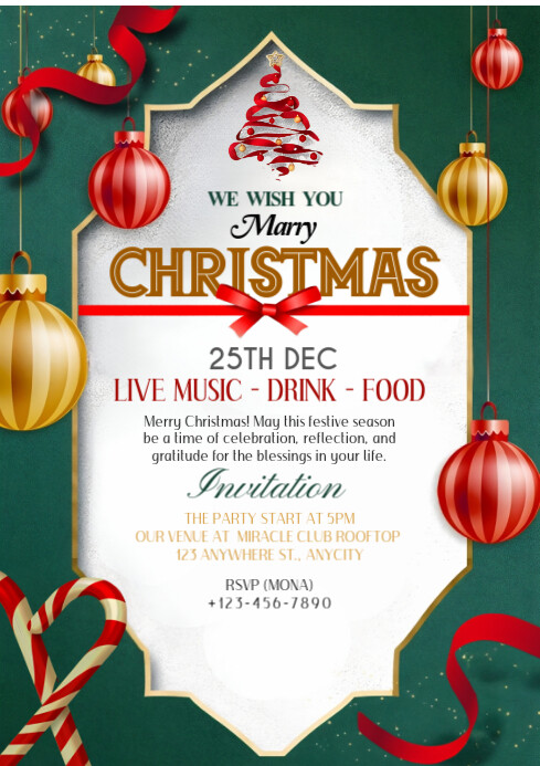 Green Modern & Minimal Christmas Party Invitation A4 Template | PosterMyWall