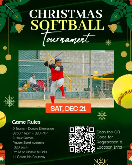 Green Modern & Minimal Christmas Softball Tournament Flyer - Festive ...