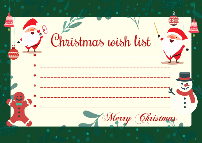 Green Modern & Minimal Christmas Wish List A4 Template | PosterMyWall