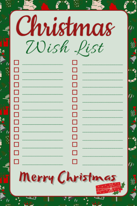 Green Modern & Minimal Christmas Wish List Poster Template | PosterMyWall