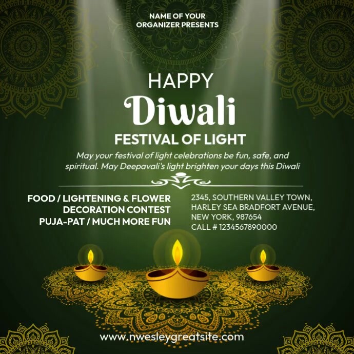 Green Modern & Minimal Diwali Square (1:1) Template | PosterMyWall